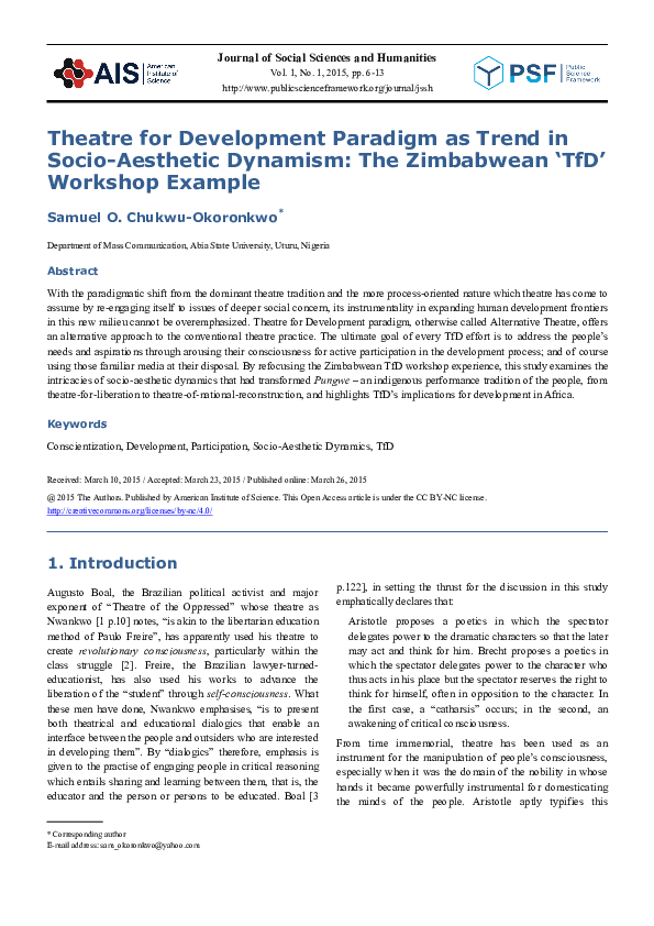 (PDF) Theatre for Development Paradigm as Trend in Socio-Aesthetic ...
