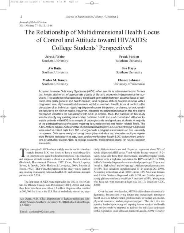 (PDF) The Relationship of Multidimensional Health Locus of Control and ...