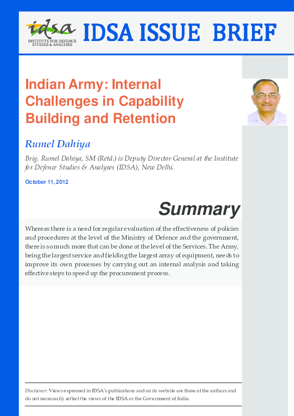 (PDF) Indian Army: Internal Challenges In Capability Building And Retention