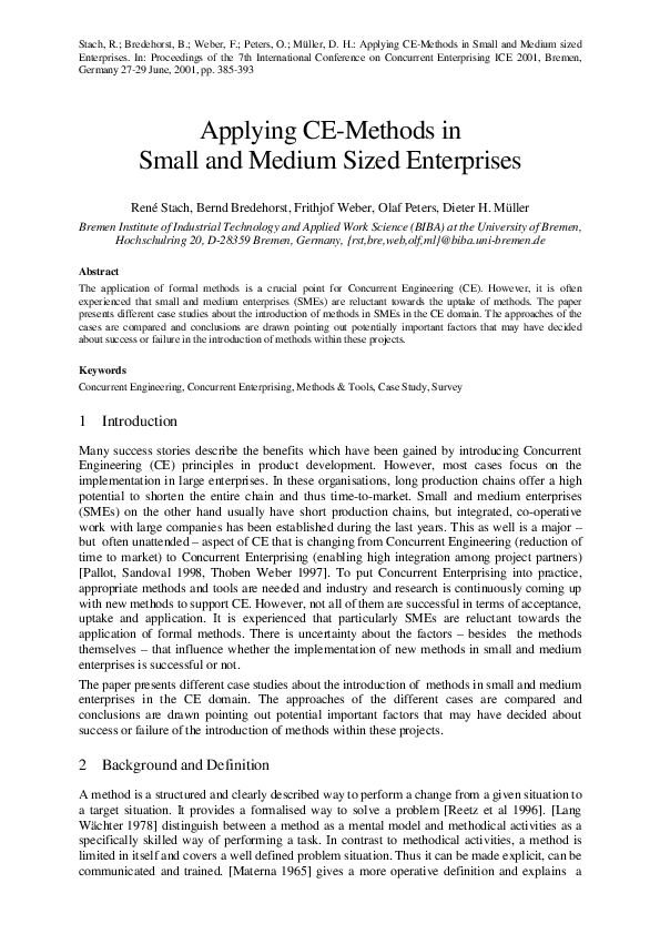 Applying CE-Methods in Small and Medium Sized Enterprises