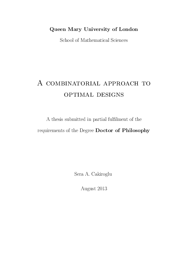 (PDF) PhD Thesis: A combinatorial approach to optimal designs