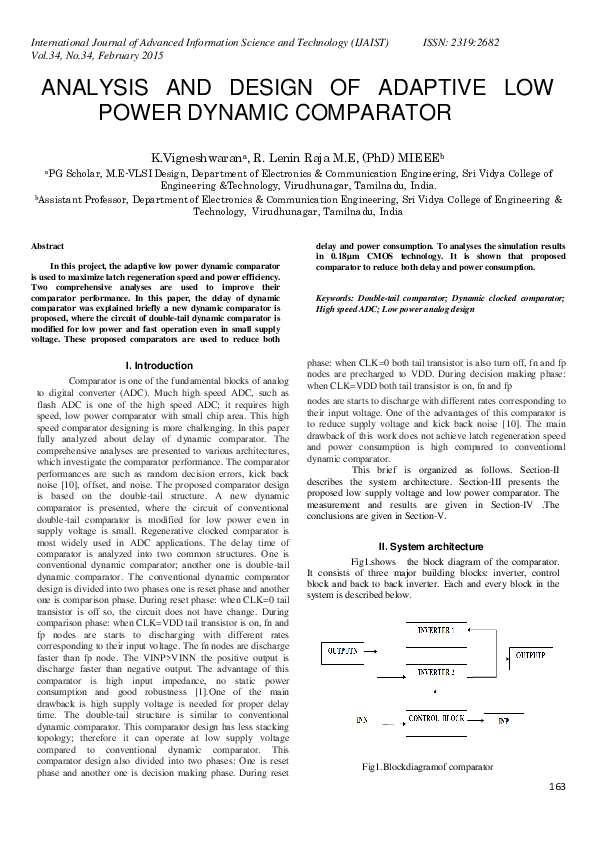 Pdf Analysis And Design Of Adaptive Low Power Dynamic Comparator