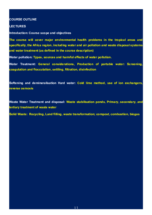 (DOC) COURSE OUTLINE LECTURES Introduction: Course scope and objectives