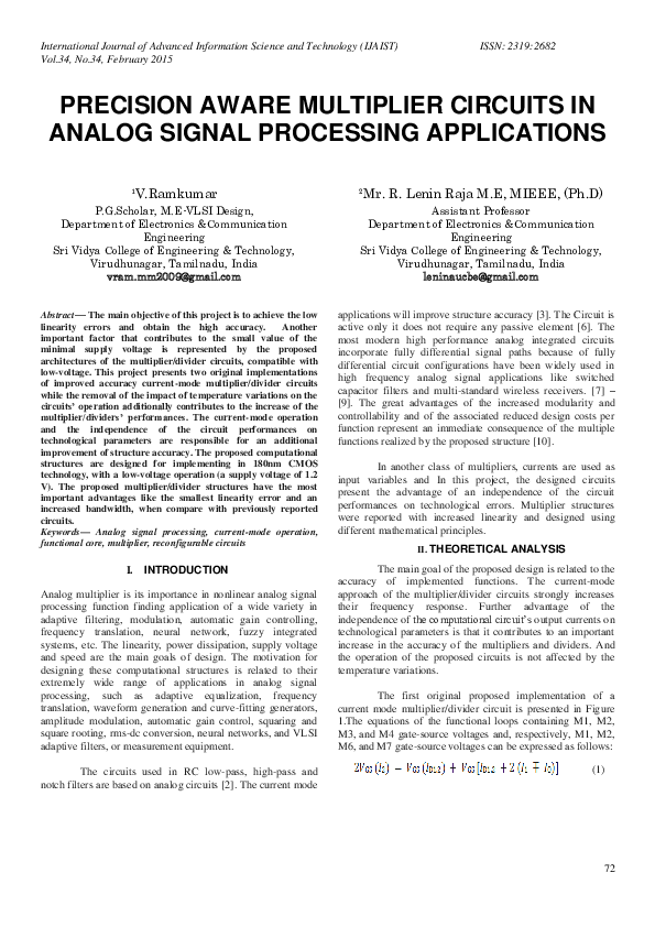 (PDF) PRECISION AWARE MULTIPLIER CIRCUITS IN ANALOG SIGNAL PROCESSING APPLICATIONS