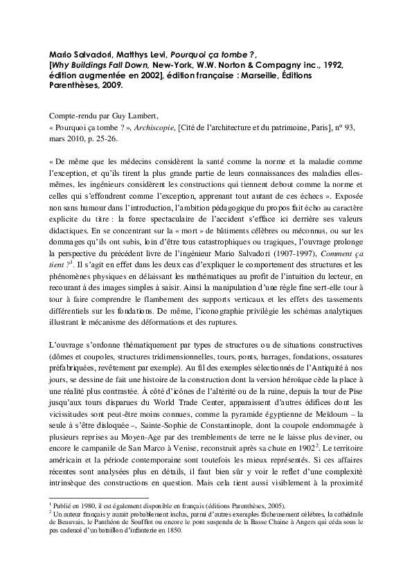 Book review : Mario Salvadori, Matthys Levi, Pourquoi ça tombe ?, [Why ...