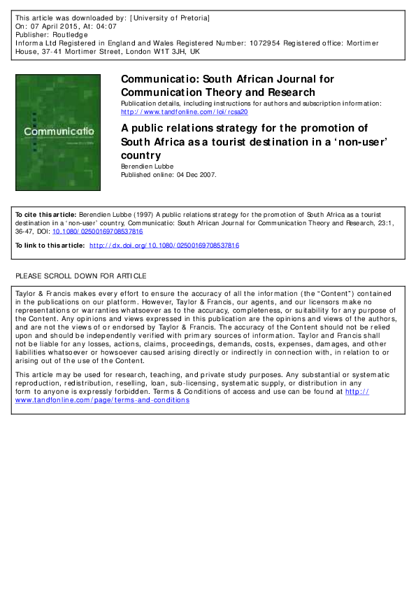(PDF) A public relations strategy for the promotion of South Africa as ...