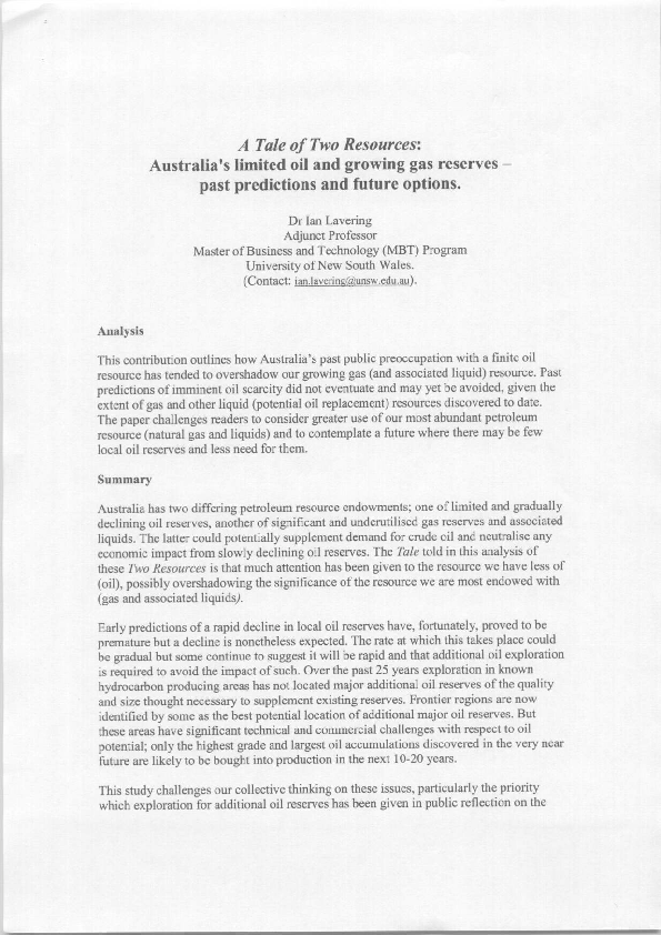 (PDF) A Tale of Two Resources - Australia's declining oil and growing ...