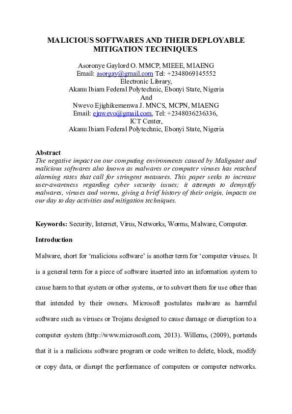 Doc Malicious Softwares And Their Deployable Mitigation Techniques