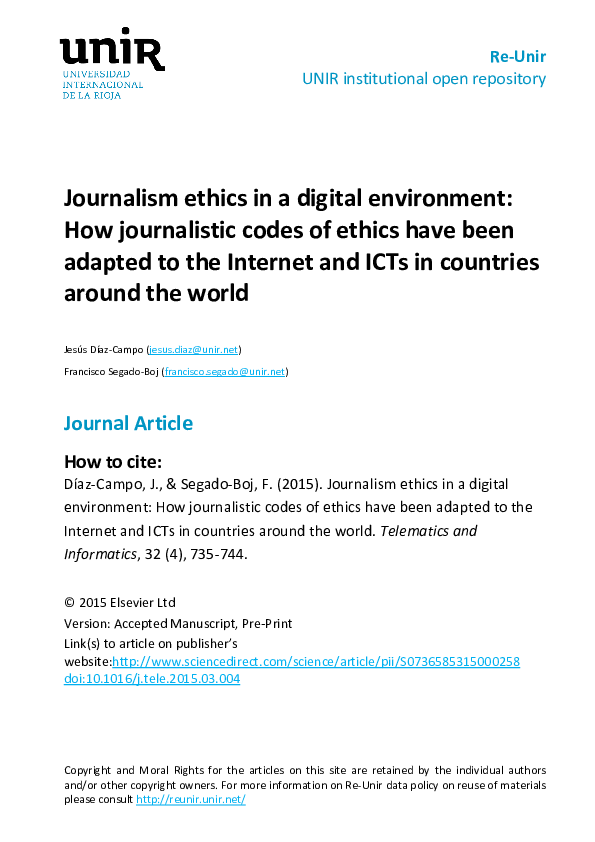 (PDF) Journalism ethics in a digital environment: How journalistic ...