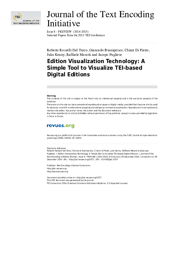 Edition Visualization Technology A Simple Tool To Visualize Tei Based