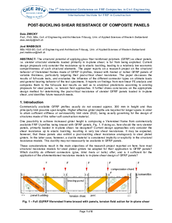 (PDF) Post-Buckling Shear Resistance of Composite Panels