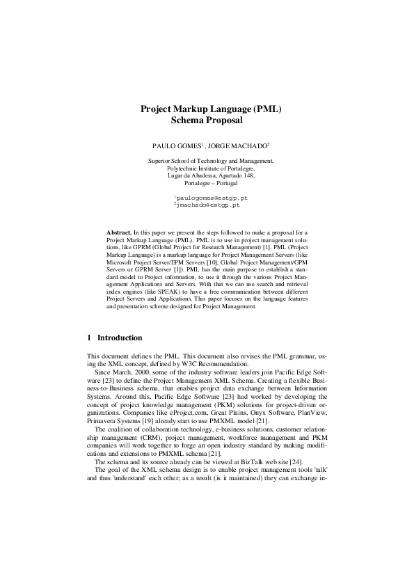 (PDF) Project Markup Language (PML) Schema Proposal