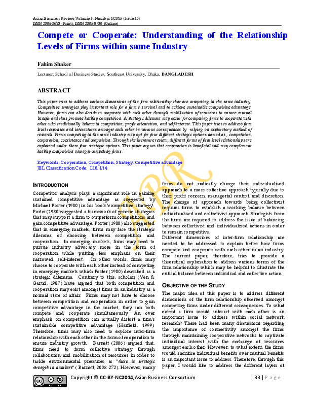 (PDF) Compete or Cooperate: Understanding of the Relationship Levels of ...