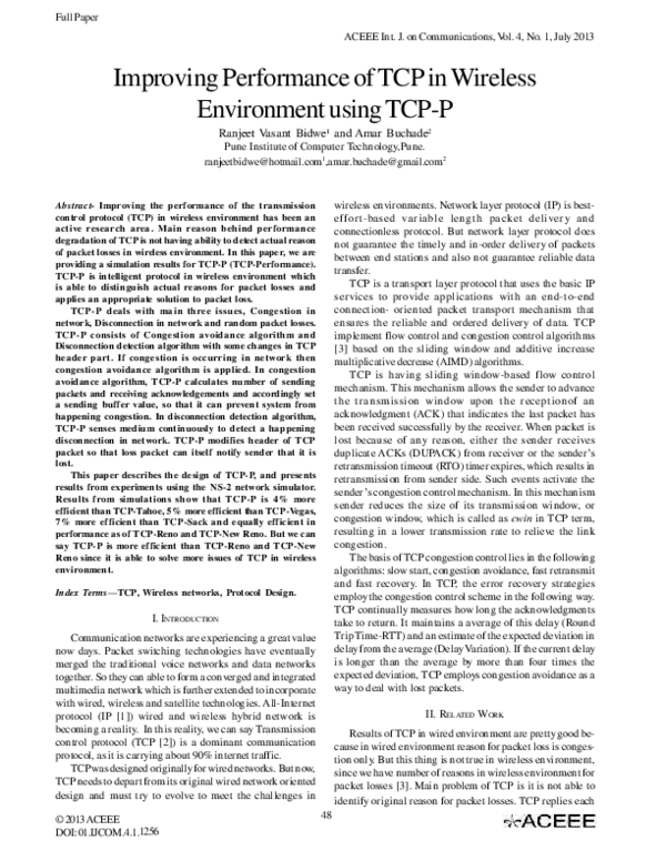 Pdf Improving Performance Of Tcp In Wireless Environment Using Tcp P