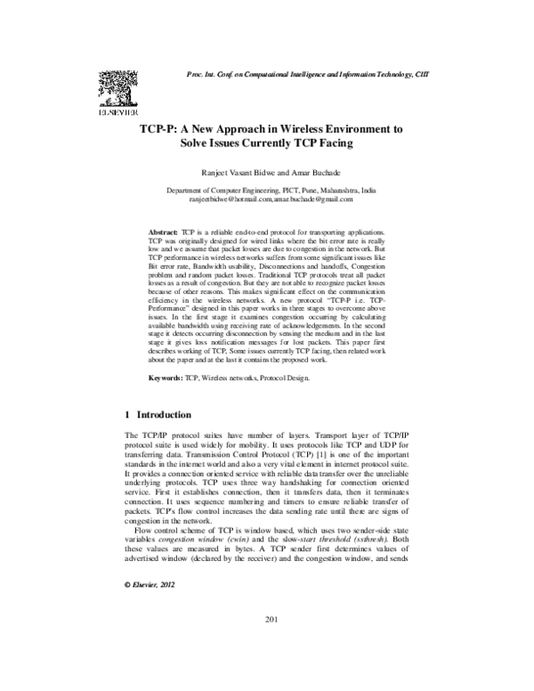(PDF) TCP-P: A New Approach in Wireless Environment to Solve Issues Currently TCP Facing