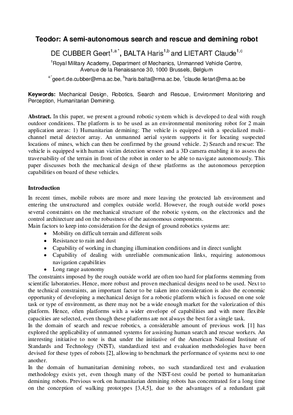 (PDF) Teodor: A semi-autonomous search and rescue and demining robot