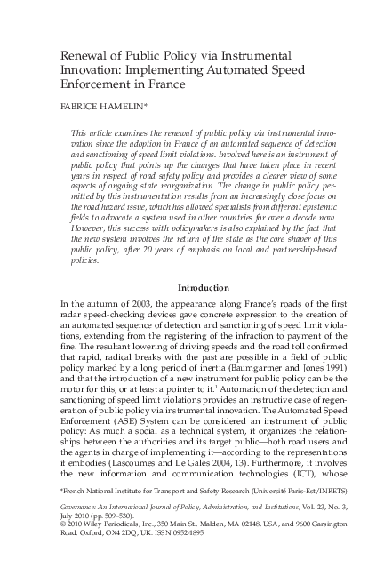 Renewal of Public Policy via Instrumental Innovation: Implementing ...