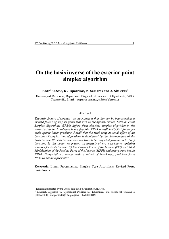 (DOC) On the basis inverse of the exterior point simplex algorithm