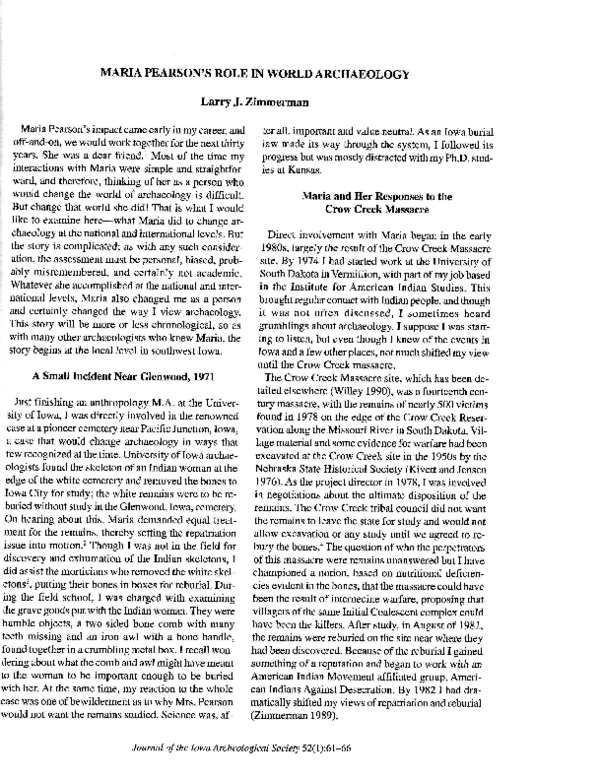 (PDF) Maria Pearson's Role in World Archaeology