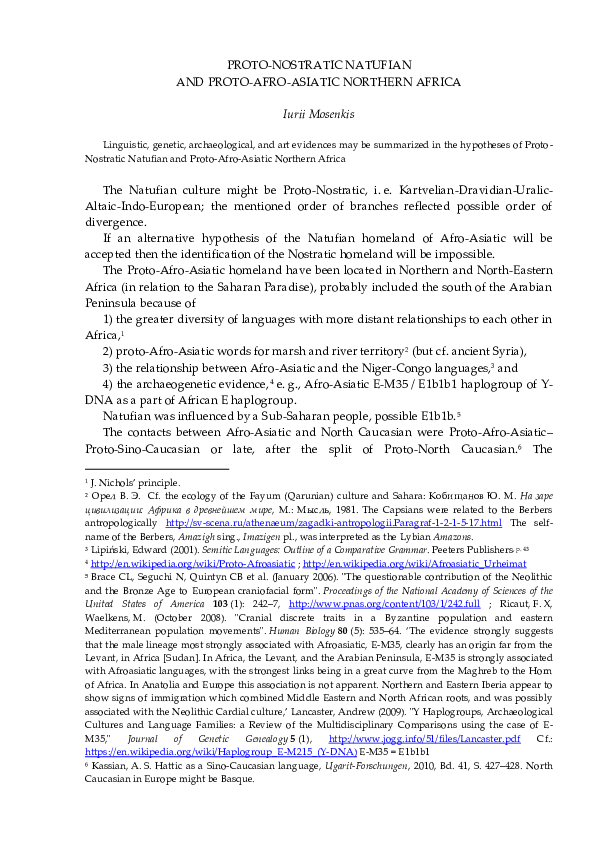 (PDF) PROTO-NOSTRATIC NATUFIAN AND PROTO-AFRO-ASIATIC NORTHERN AFRICA