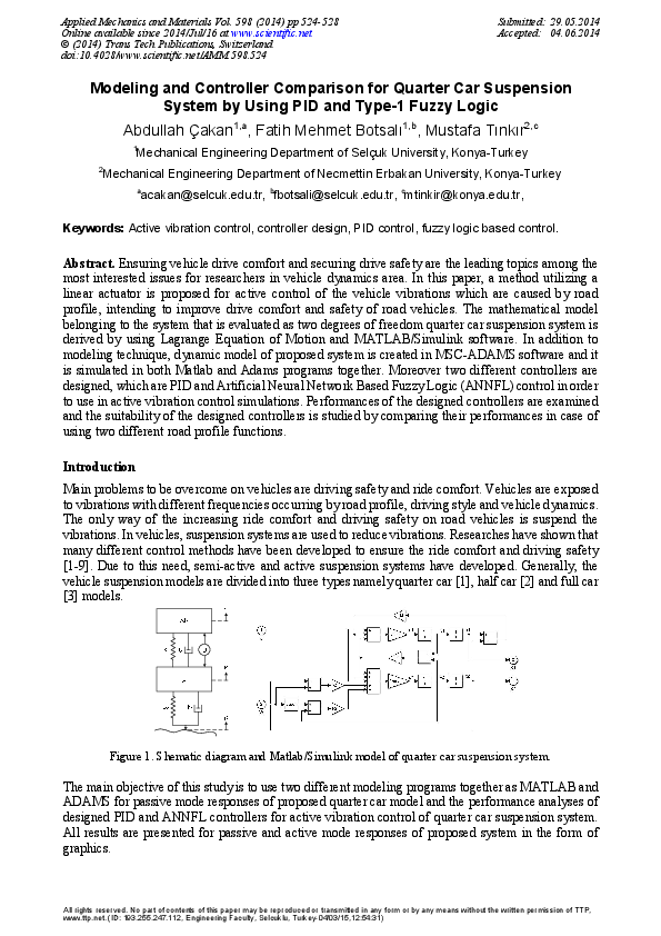 (PDF) Modeling and Controller Comparison for Quarter Car Suspension ... (PDF) Modeling and Controller Comparison for Quarter Car Suspension ...