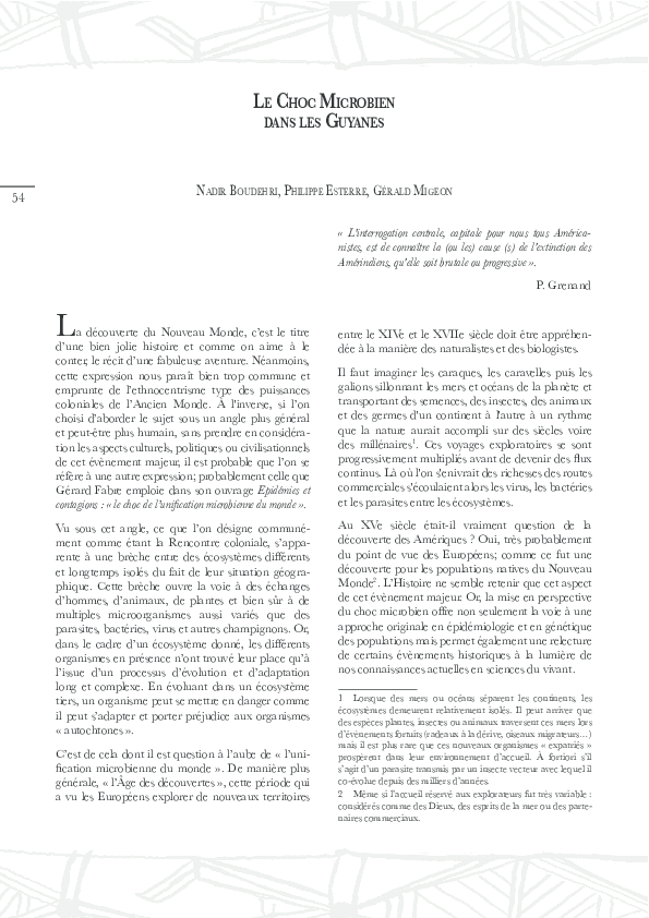 (PDF) Le choc microbien de la Conquête dans les Guyanes 2014