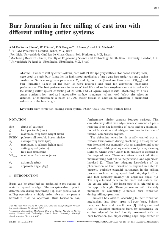 (PDF) Burr formation in face milling of cast iron with di erent milling ...