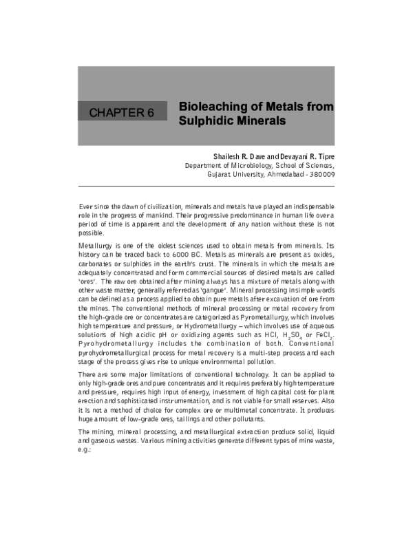 (PDF) Bioleaching of Metals from Sulphidic Minerals