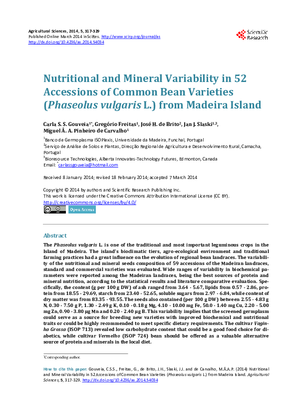 (PDF) Nutritional and Mineral Variability in 52 Accessions of Common Bean Varieties (Phaseolus ...