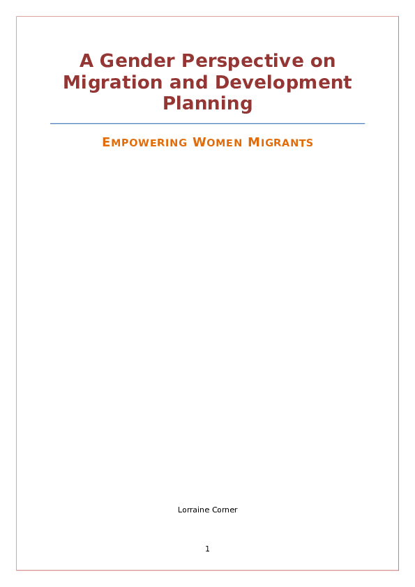 (DOC) A Gender Perspective on Migration and Development Planning: Empowering Women Migrants