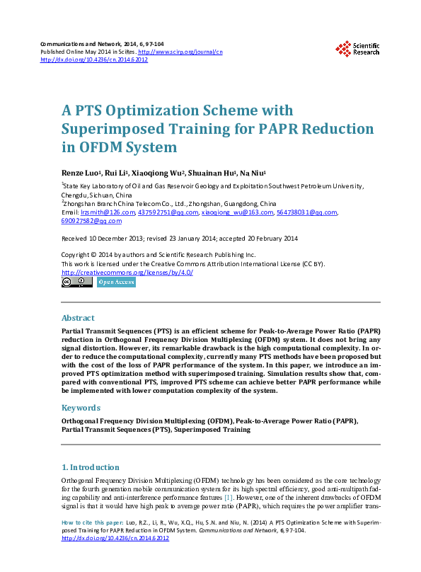 Pdf A Pts Optimization Scheme With Superimposed Training For Papr