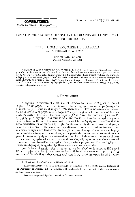 (PDF) Infinite highly arc transitive digraphs and universal covering ...