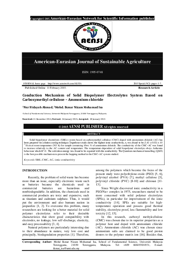 (PDF) American-Eurasian Journal of Sustainable Agriculture Conduction Mechanism of Solid ...