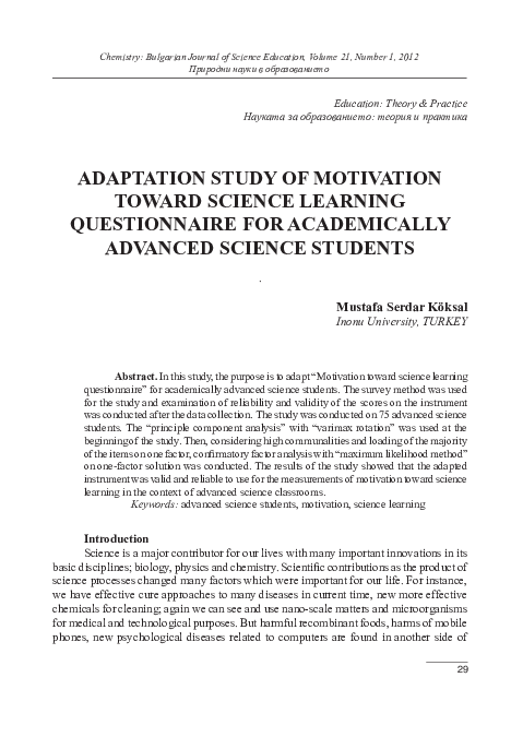 (PDF) ADAPTATION STUDY OF MOTIVATION TOWARD SCIENCE LEARNING ...