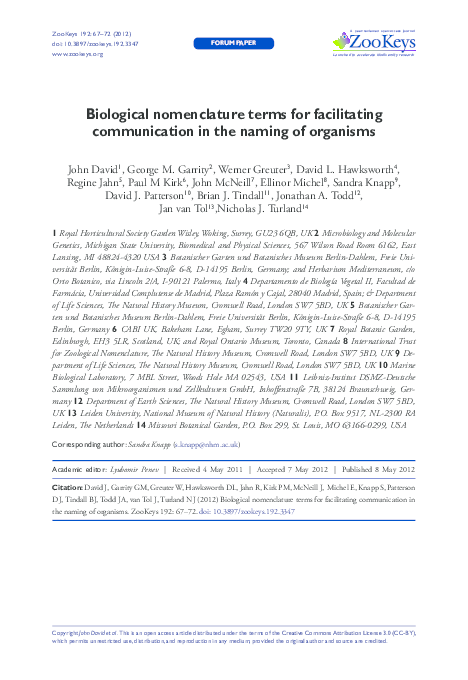 (PDF) Biological nomenclature terms for facilitating communication in ...