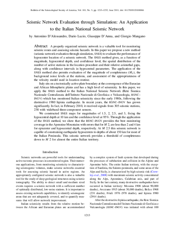Pdf Seismic Network Evaluation Through Simulation An Application To
