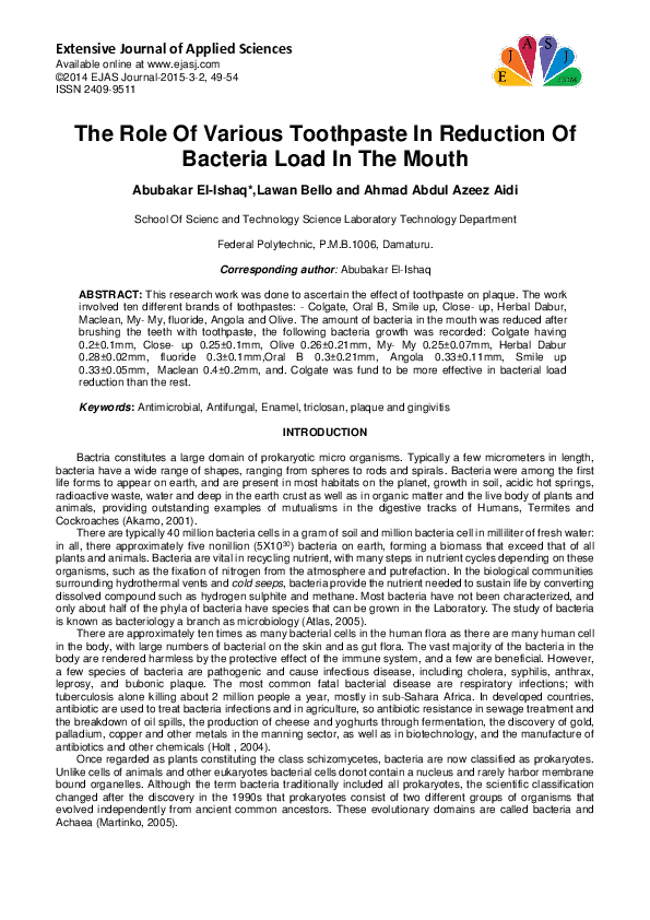 (PDF) The role of various toothpaste in reduction of Bacteria load in ...