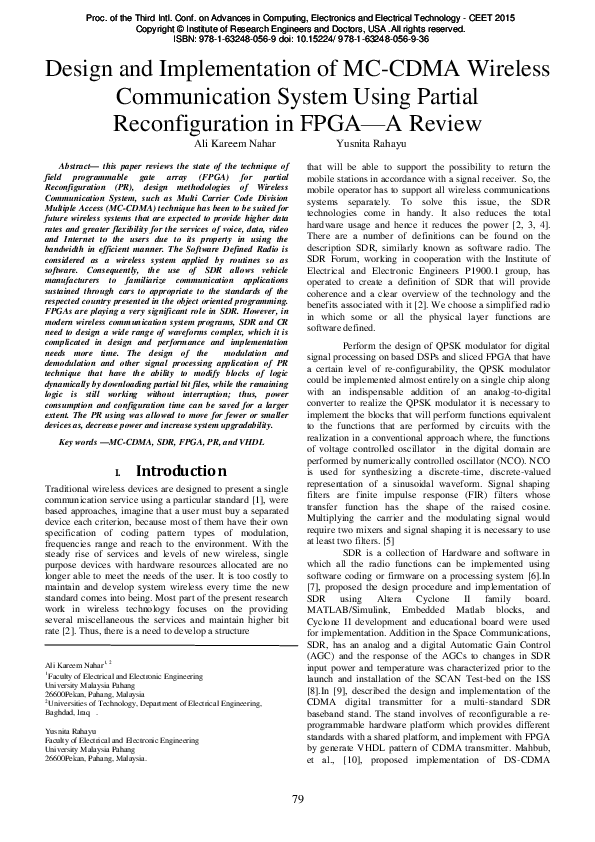 (PDF) Design and Implementation of MC-CDMA Wireless Communication System Using Partial ...