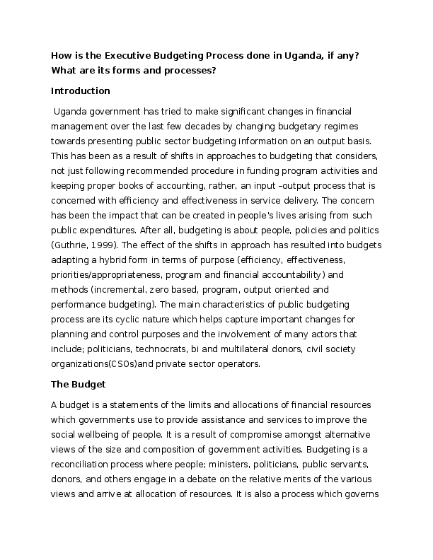 (DOC) How is the Executive Budgeting Process done in Uganda, if any ...