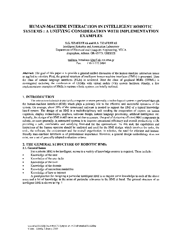 (PDF) Human-machine interaction in intelligent robotic systems: A ...