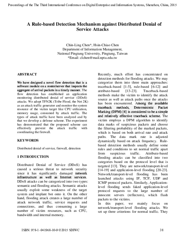 (PDF) A Rule-based Detection Mechanism against Distributed Denial of Service Attacks