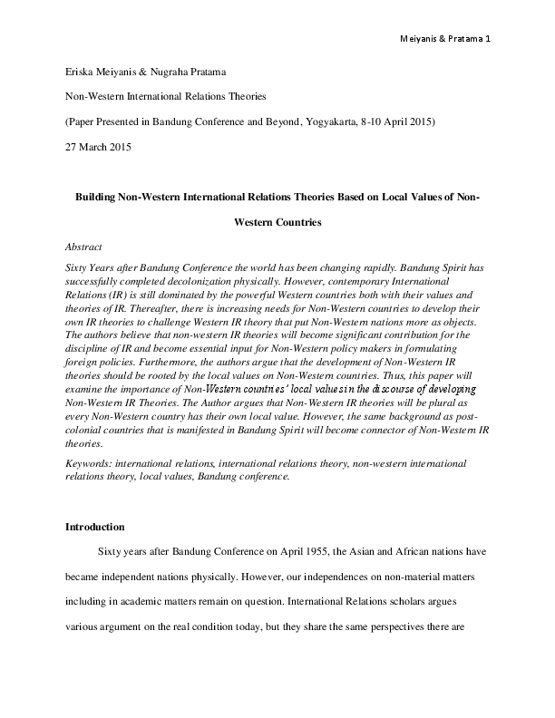 (PDF) Building Non-Western International Relations Theories Based on ...