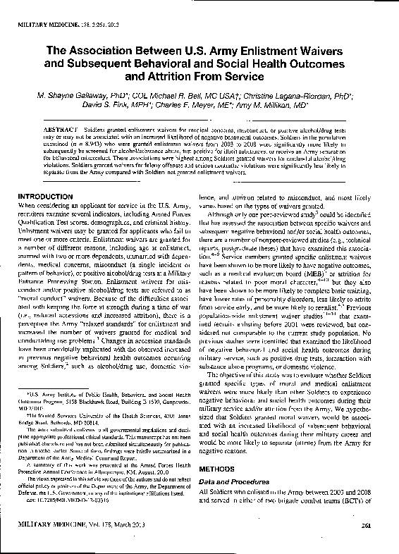 (PDF) The association between U.S. Army enlistment waivers and ...
