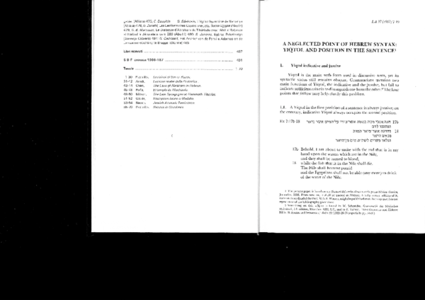 (PDF) 1987-A Neglected Point of Hebrew Syntax: Yiqtol and Position in ...