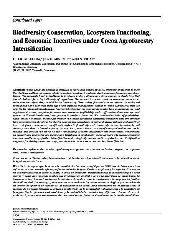 (PDF) Biodiversity Conservation, Ecosystem Functioning, and Economic ...