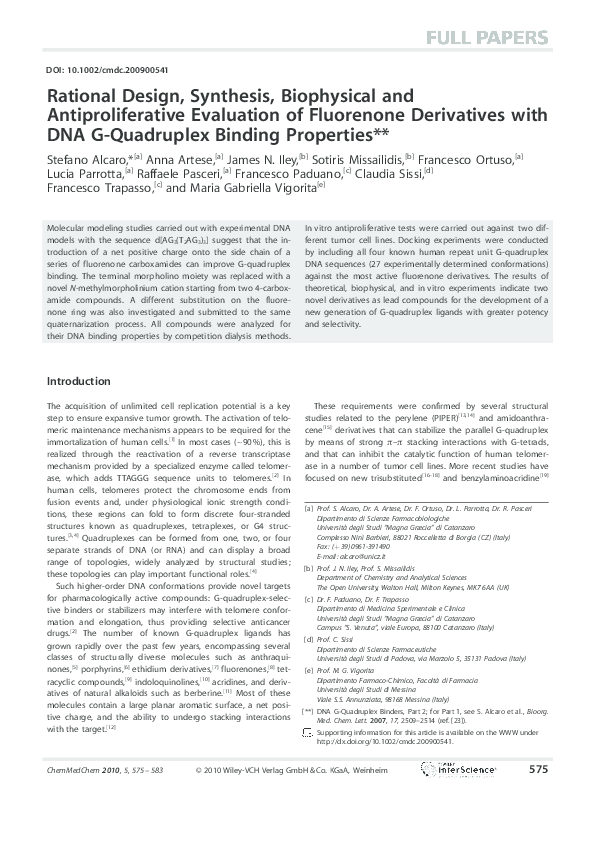 (PDF) Rational Design, Synthesis, Biophysical and Antiproliferative Evaluation of Fluorenone ...