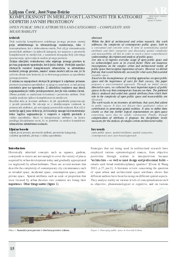 Pdf Open Public Space Attributes And Categories Complexity And