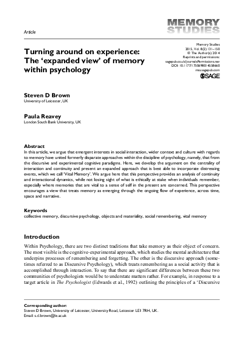 (PDF) Turning around on experience: the expanded model of memory within ...