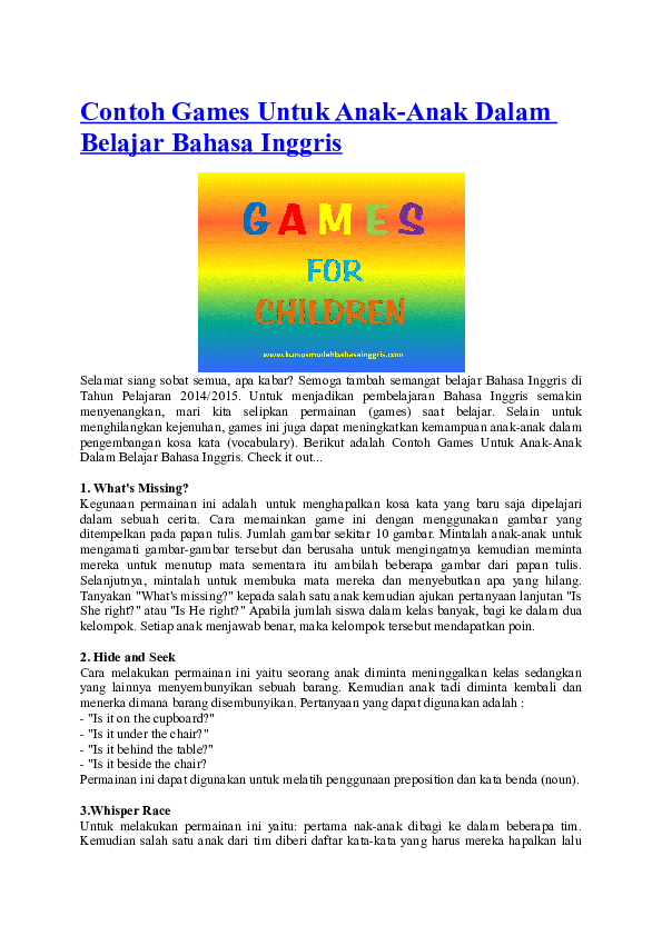 (DOC) Contoh Games Untuk Anak-Anak Dalam Belajar Bahasa Inggris