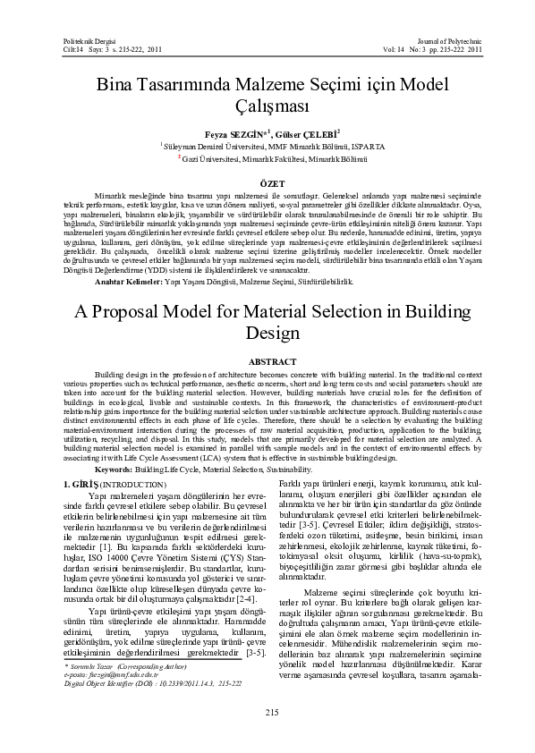 (PDF) A Proposal model for material selection in building design